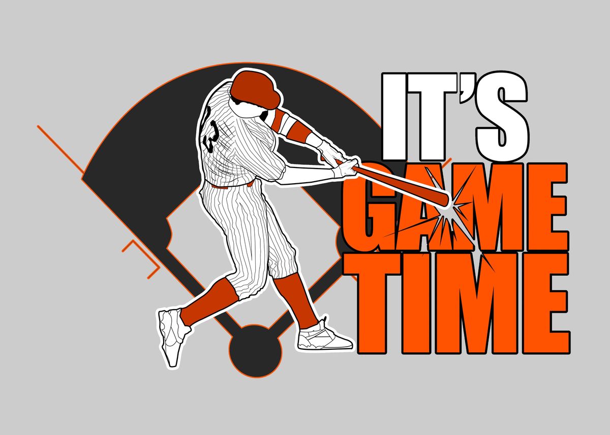 'Game Time Baseball Orange' Poster, picture, metal print, paint by ...