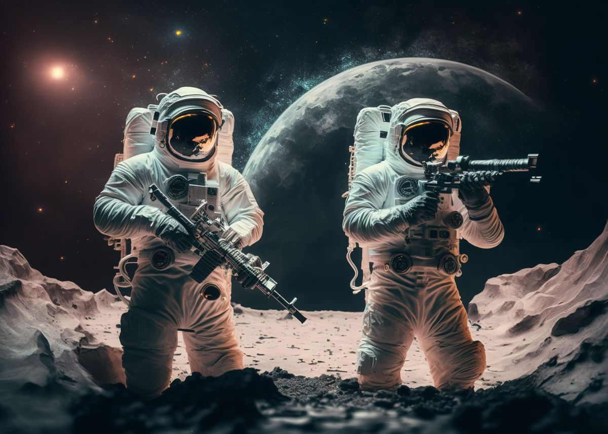 'Astronaut Attack' Poster, picture, metal print, paint by PosterSuite | Displate
