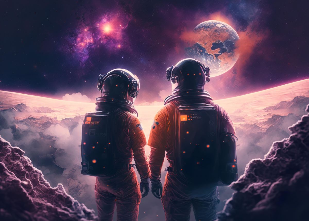 'Cosmonaut Couple' Poster, picture, metal print, paint by PosterSuite ...