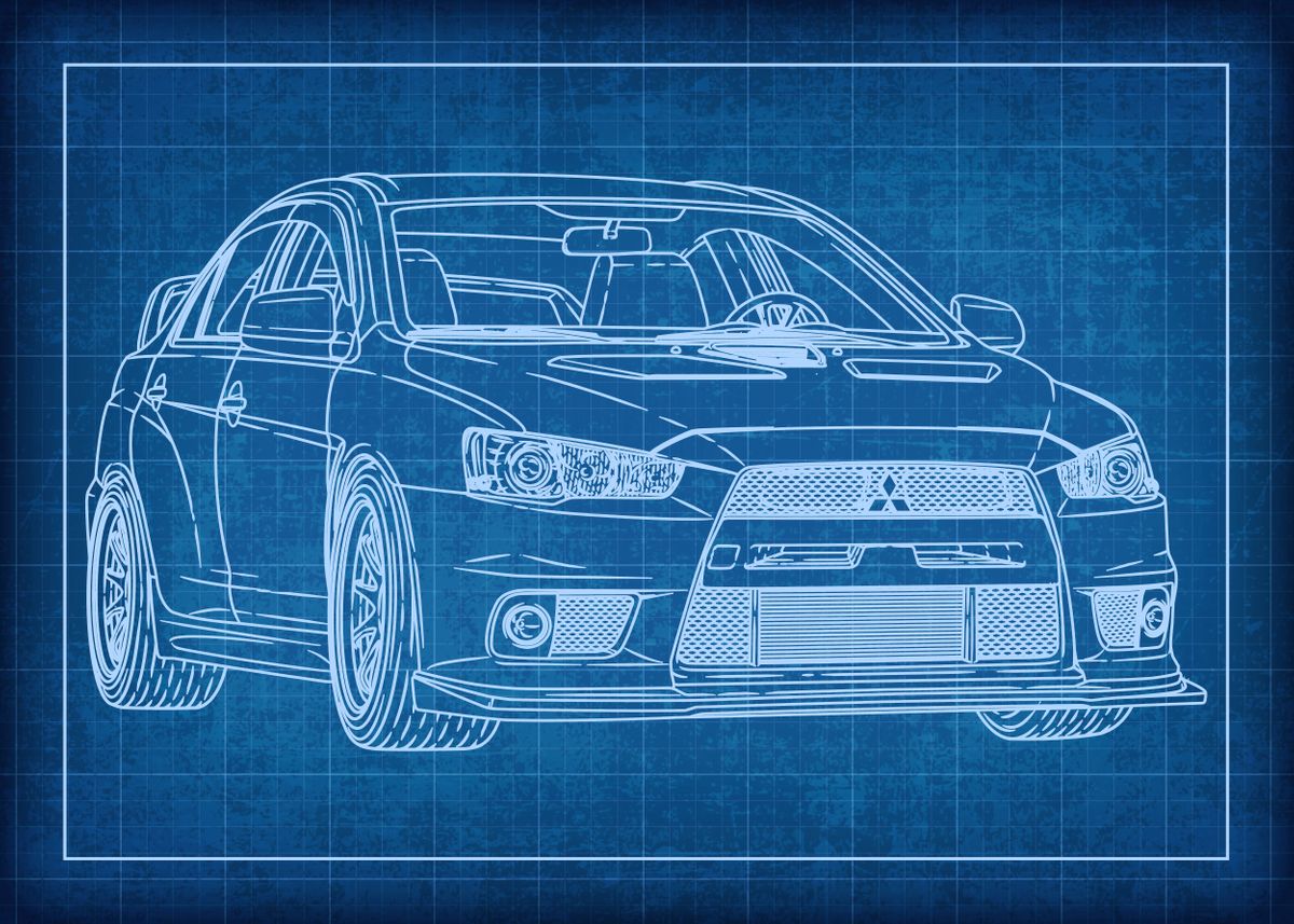 'Mitsubishi Evo10 Blueprint' Poster by Navin Guyvit | Displate