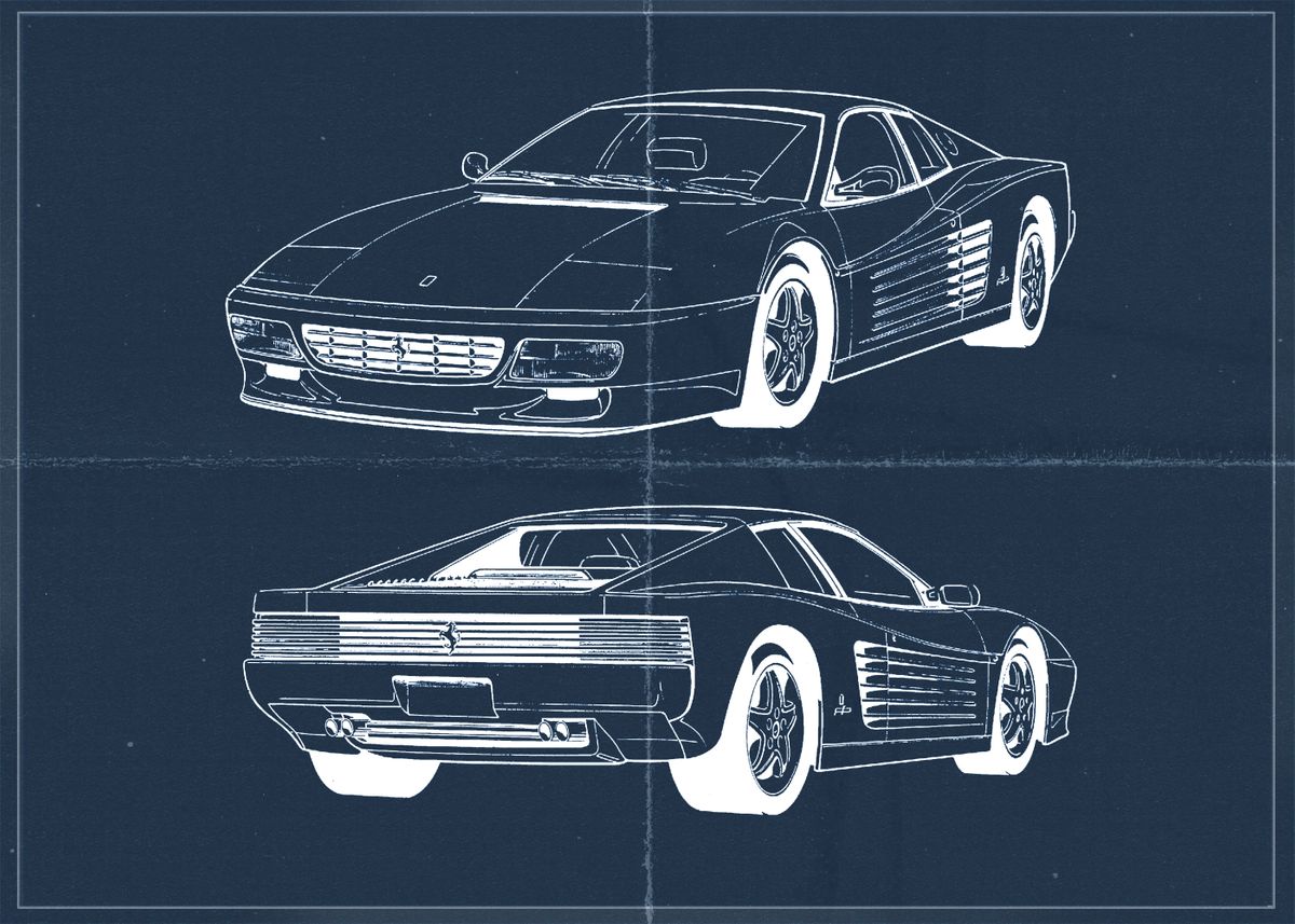 'Ferrari 512 Blueprint' Poster, picture, metal print, paint by Rollz ...