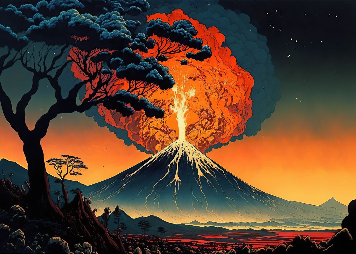 'Volcano Landscape' Poster by DorthyToy | Displate