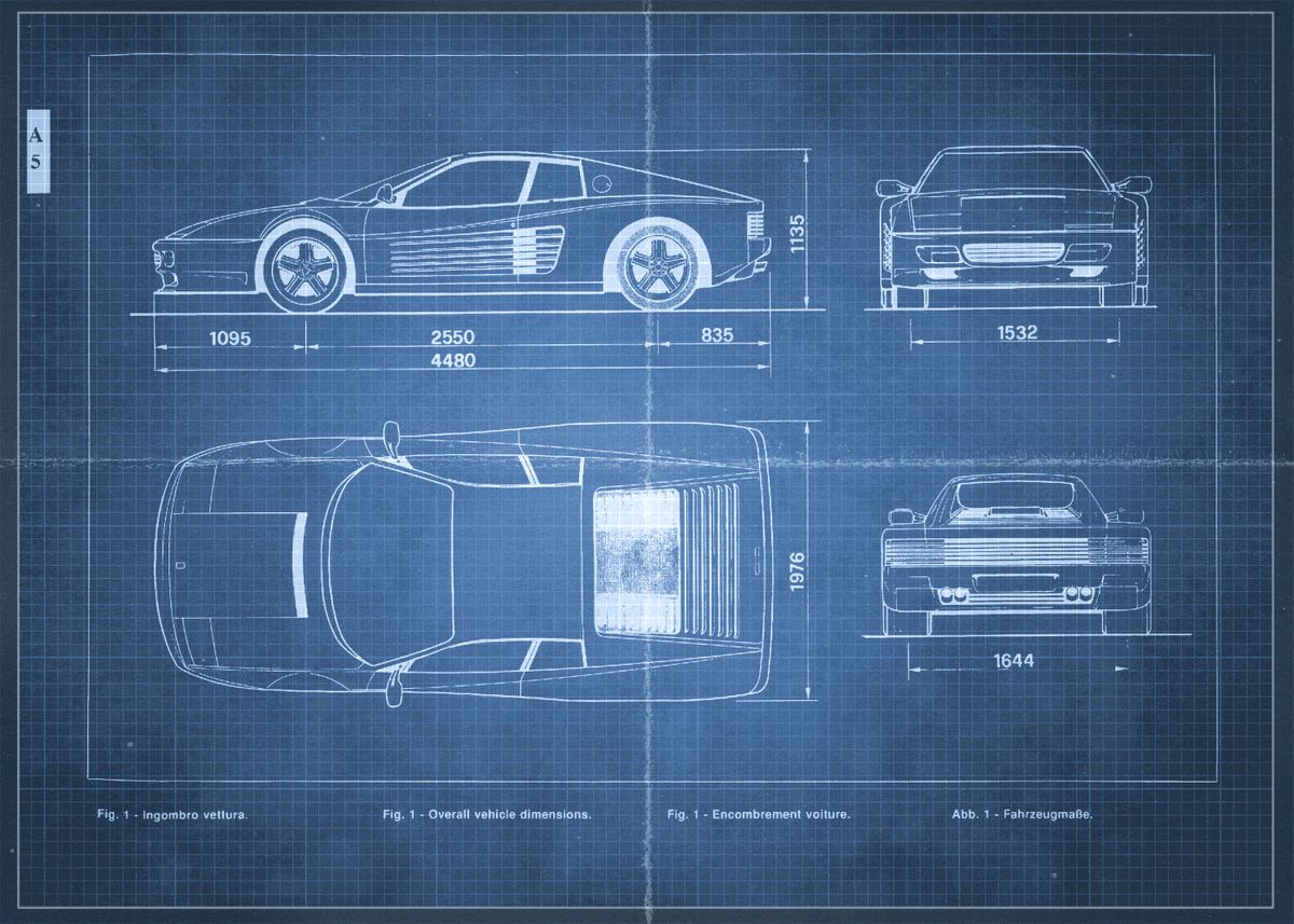 'Ferrari 512 Dimensions' Poster by Rollz | Displate