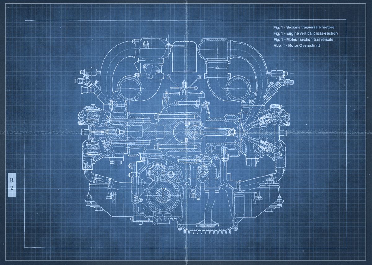 'Flat 12 Engine Blueprint' Poster, picture, metal print, paint by Rollz ...