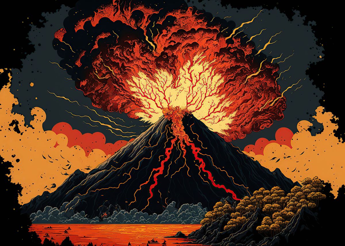 'Volcano Landscape' Poster, picture, metal print, paint by DorthyToy ...