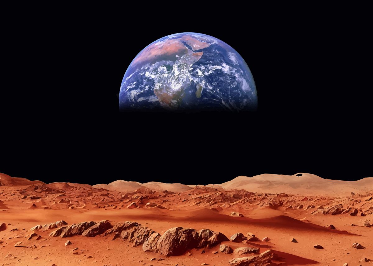 'earth rising from Mars' Poster, picture, metal print, paint by ...