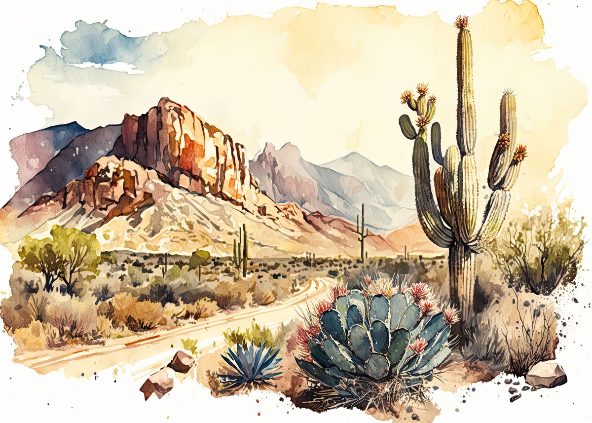 'Desert Watercolor' Poster, picture, metal print, paint by Nick Lopez ...
