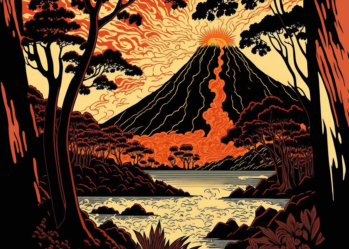 'Volcano Landscape' Poster by DorthyToy | Displate