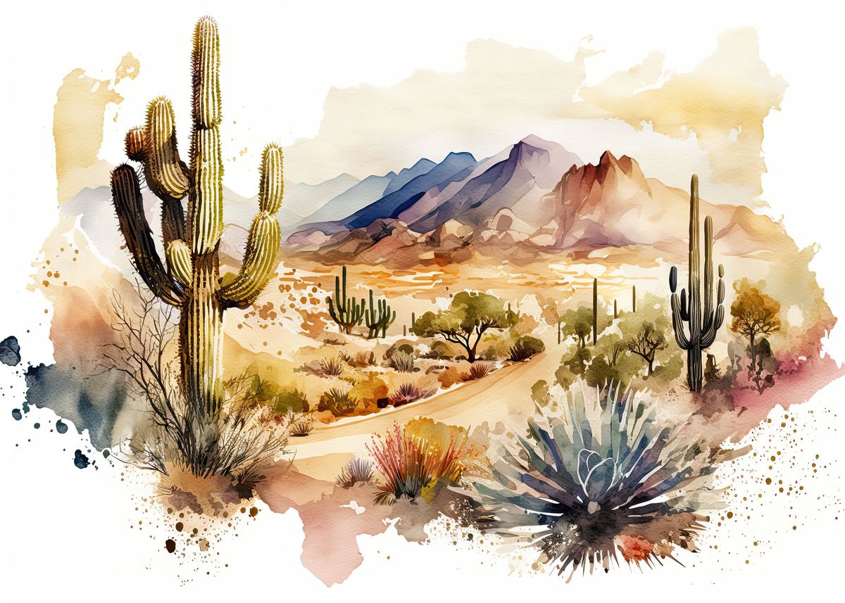 'Desert Watercolor' Poster, picture, metal print, paint by Nick Lopez ...