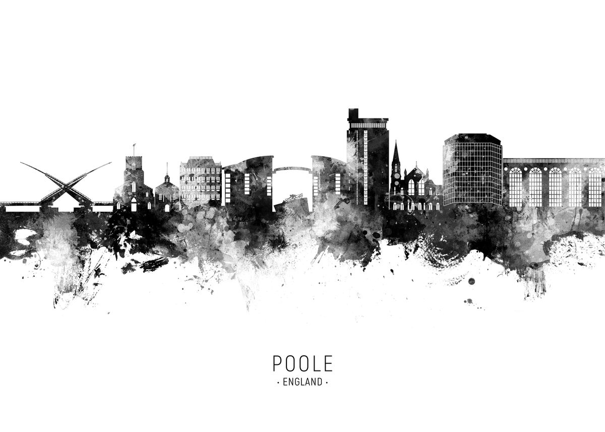 'Poole Skyline England' Poster, picture, metal print, paint by Michael ...
