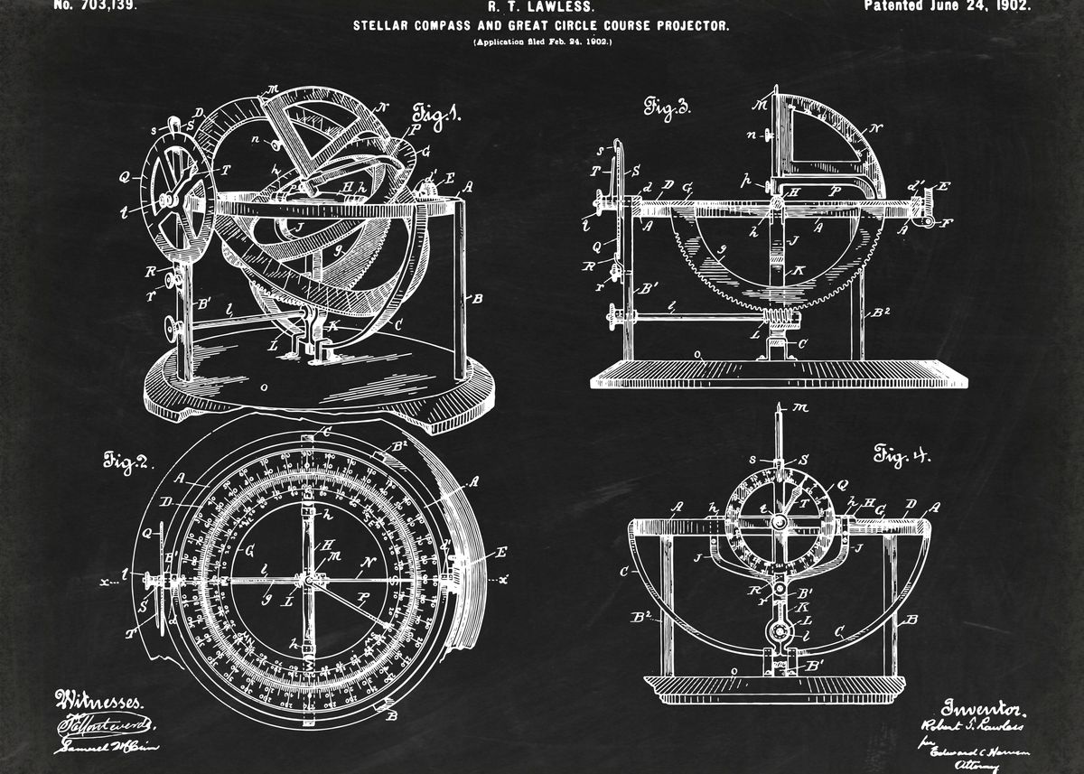 'Stellar Compass patent' Poster, picture, metal print, paint by ...