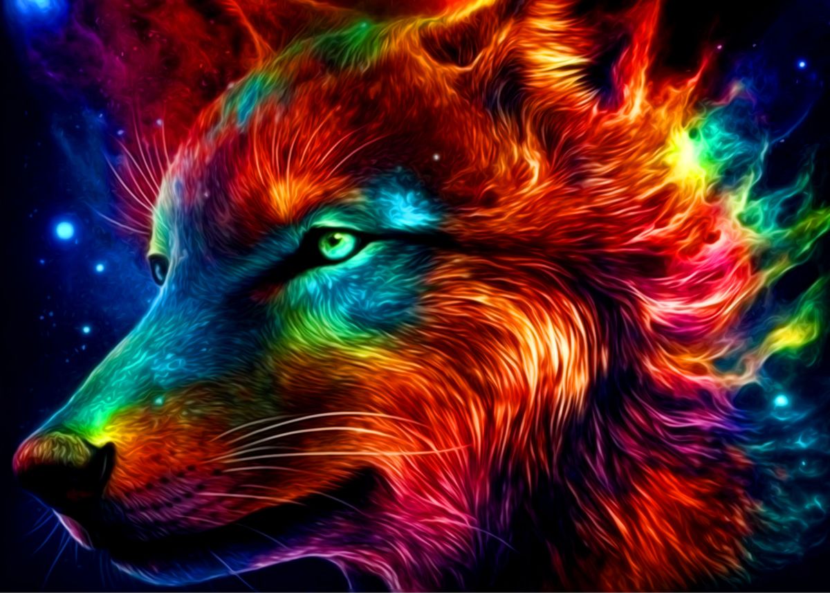 'Colorful Wolf' Poster, picture, metal print, paint by vincen pham ...