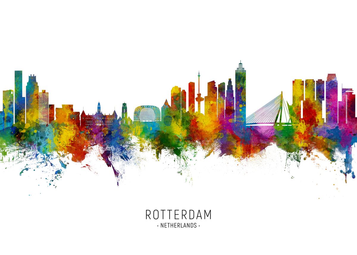 'Rotterdam Skyline' Poster, picture, metal print, paint by Michael ...