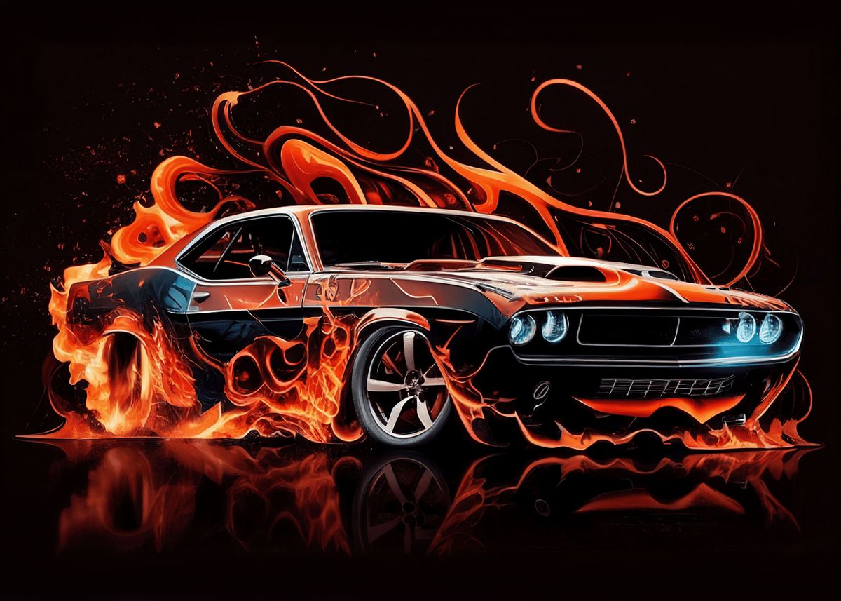 'Abstract Muscle Car Flames' Poster, picture, metal print, paint by ...