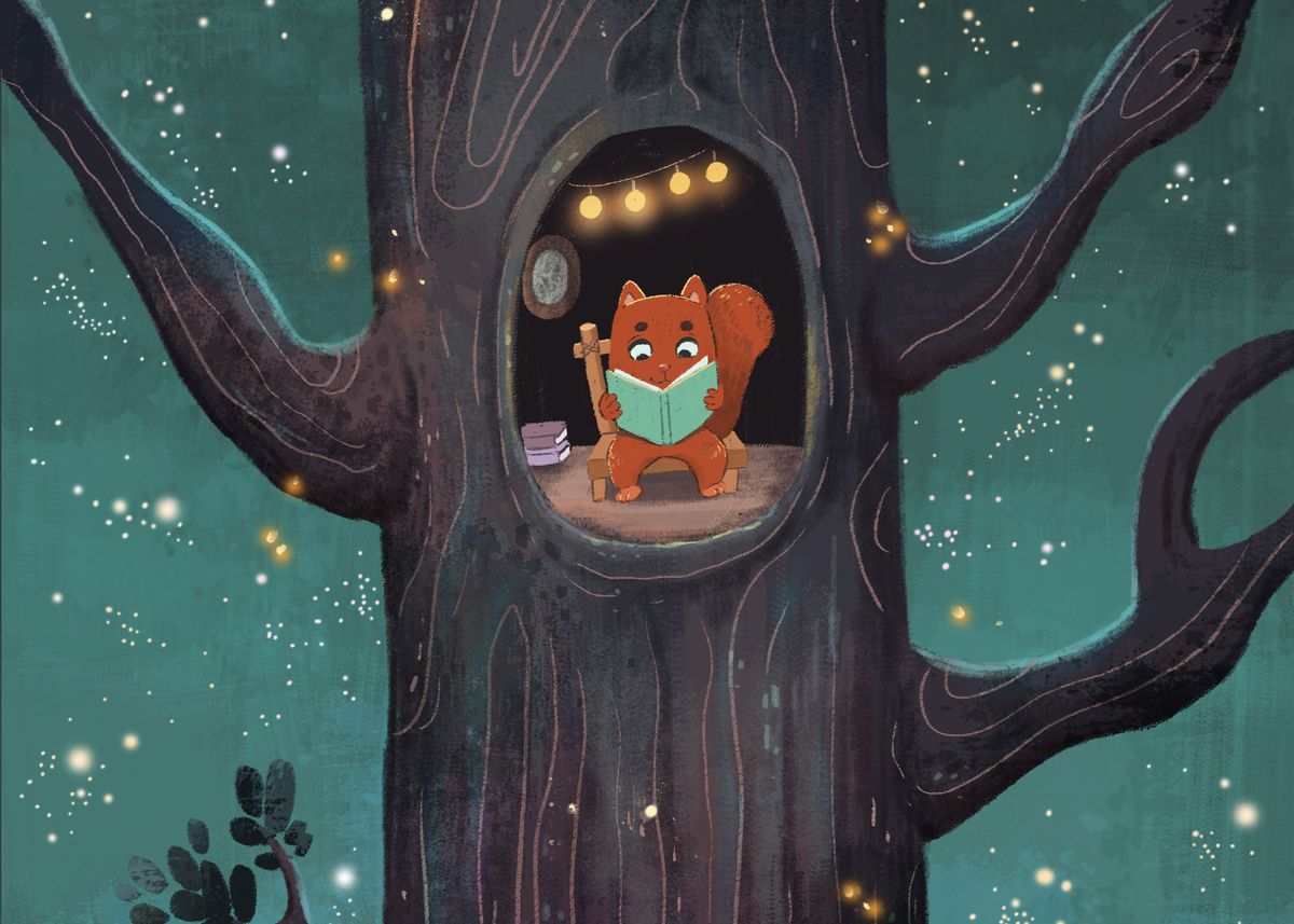 'Reading at Night' Poster, picture, metal print, paint by Nejla | Displate