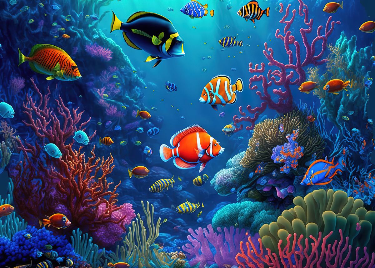 'Aquarium ' Poster, picture, metal print, paint by Jena | Displate