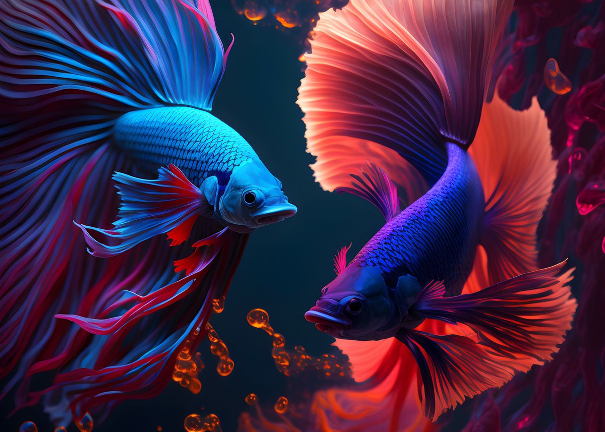 'Red and Blue Betta Fish' Poster by Upscale Betta | Displate