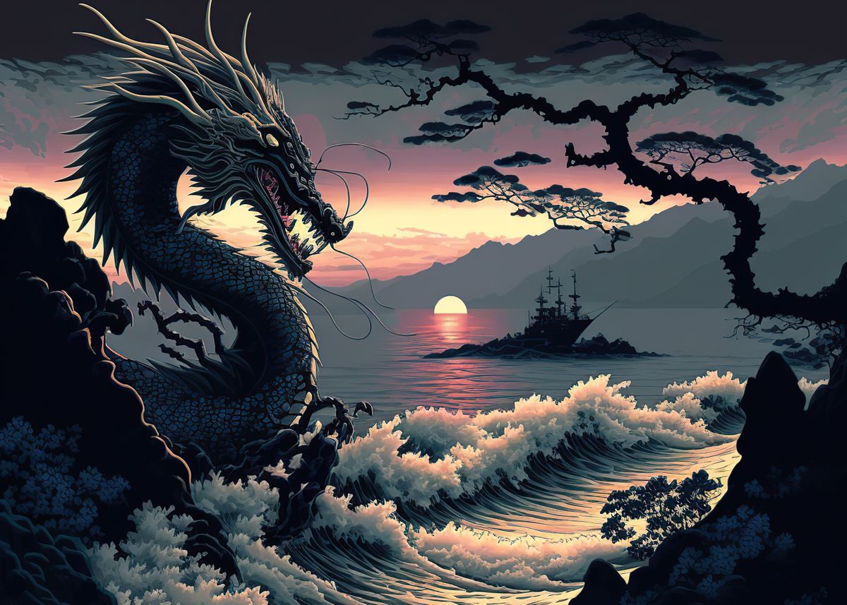 'Dragon Off Kanagawa' Poster by lauren akaety | Displate