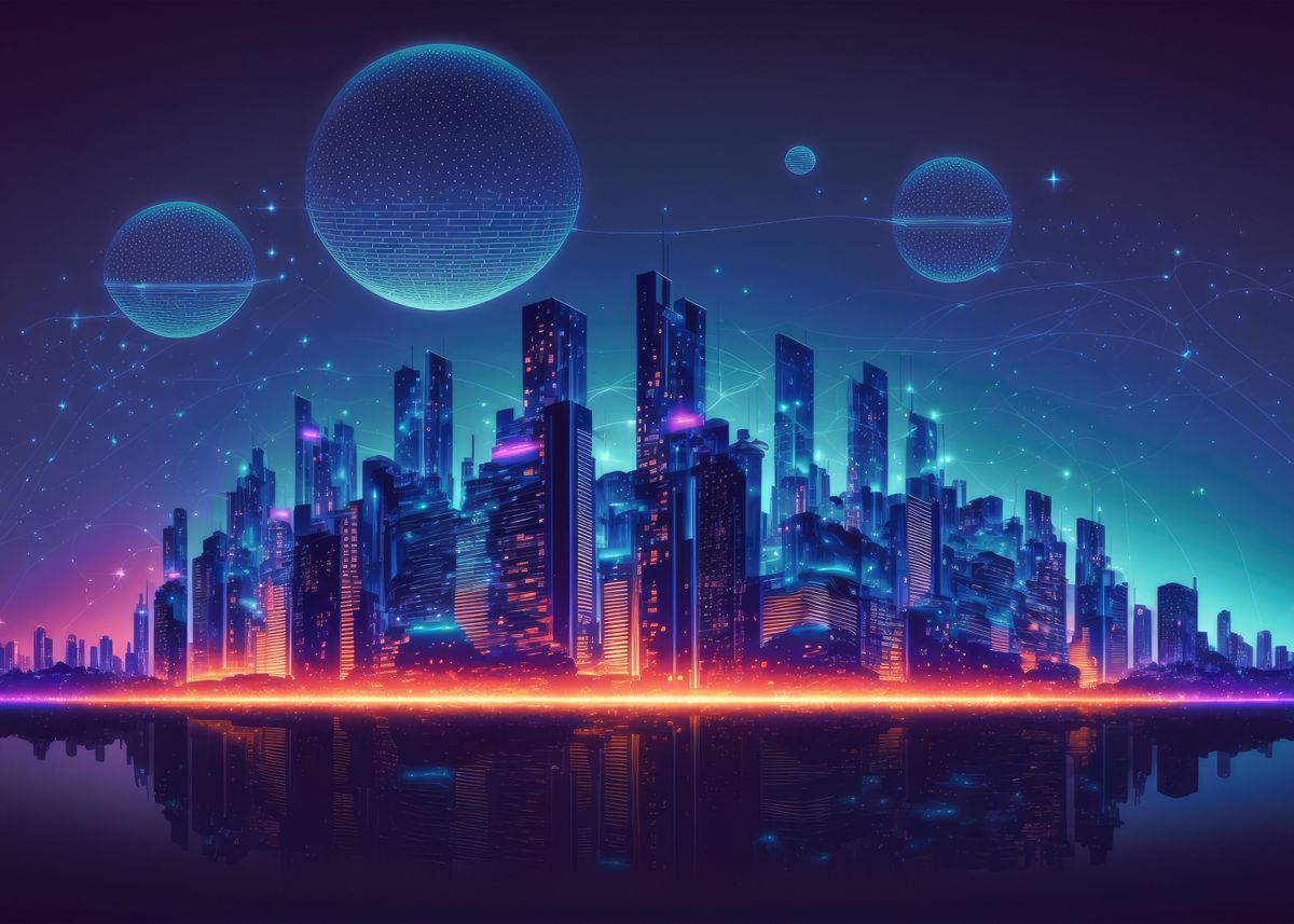 'Cyberpunk neon night' Poster, picture, metal print, paint by 80s Retro ...
