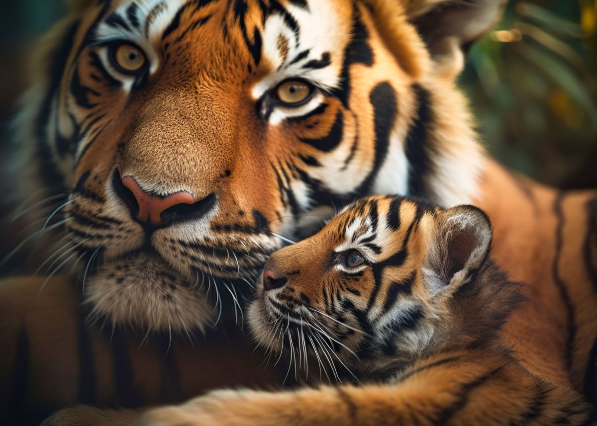 'Tiger with tiger cub' Poster, picture, metal print, paint by ...