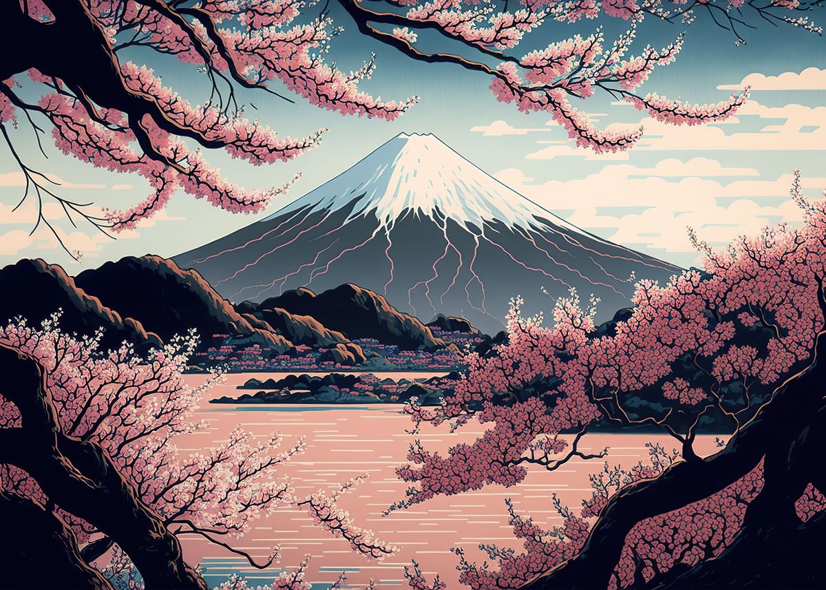 'Japanese cherry blossoms' Poster, picture, metal print, paint by ...