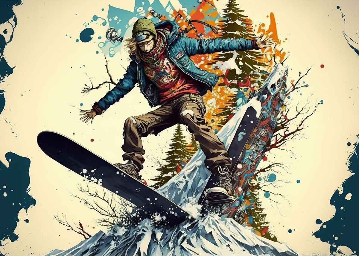 'Snowboard' Poster, picture, metal print, paint by Silhouette Anime Art ...