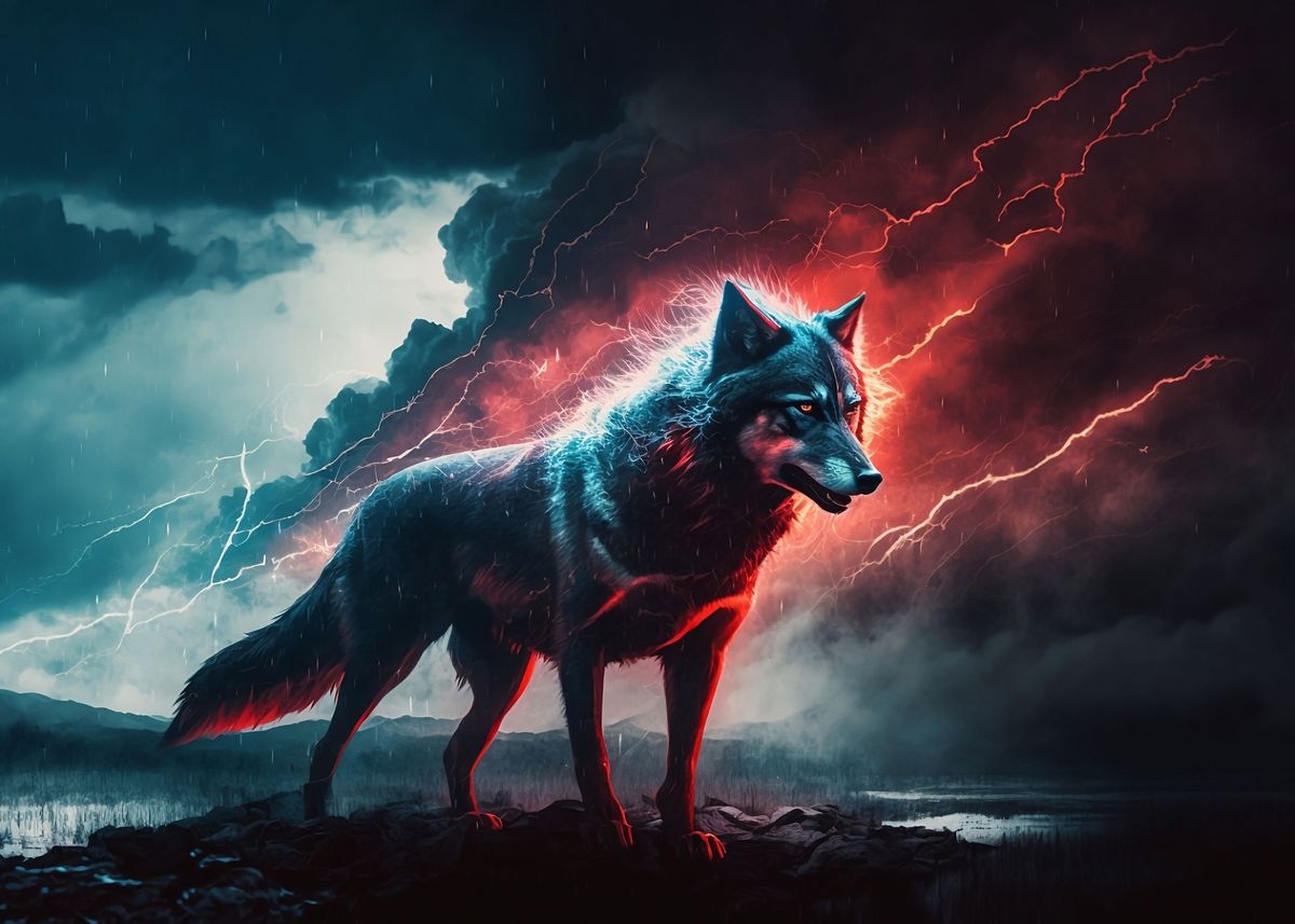 'Wolf Red Lightning ' Poster, picture, metal print, paint by ...