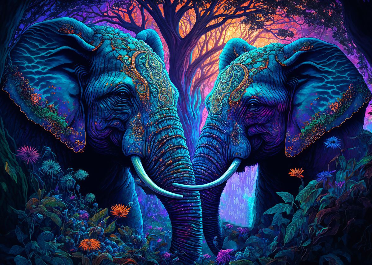 'Abstract Elephants' Poster, picture, metal print, paint by Freddie ...