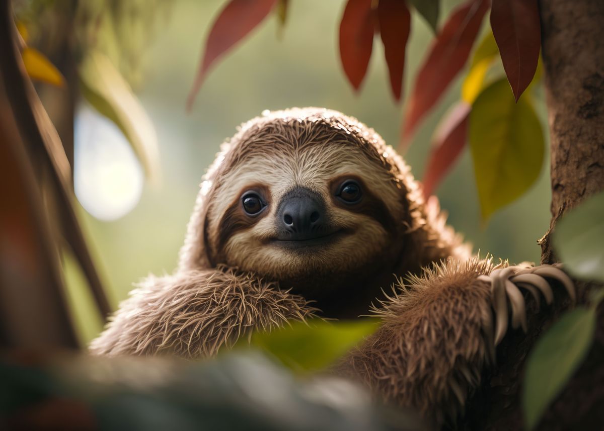 'Portrait of a sloth ' Poster, picture, metal print, paint by ...