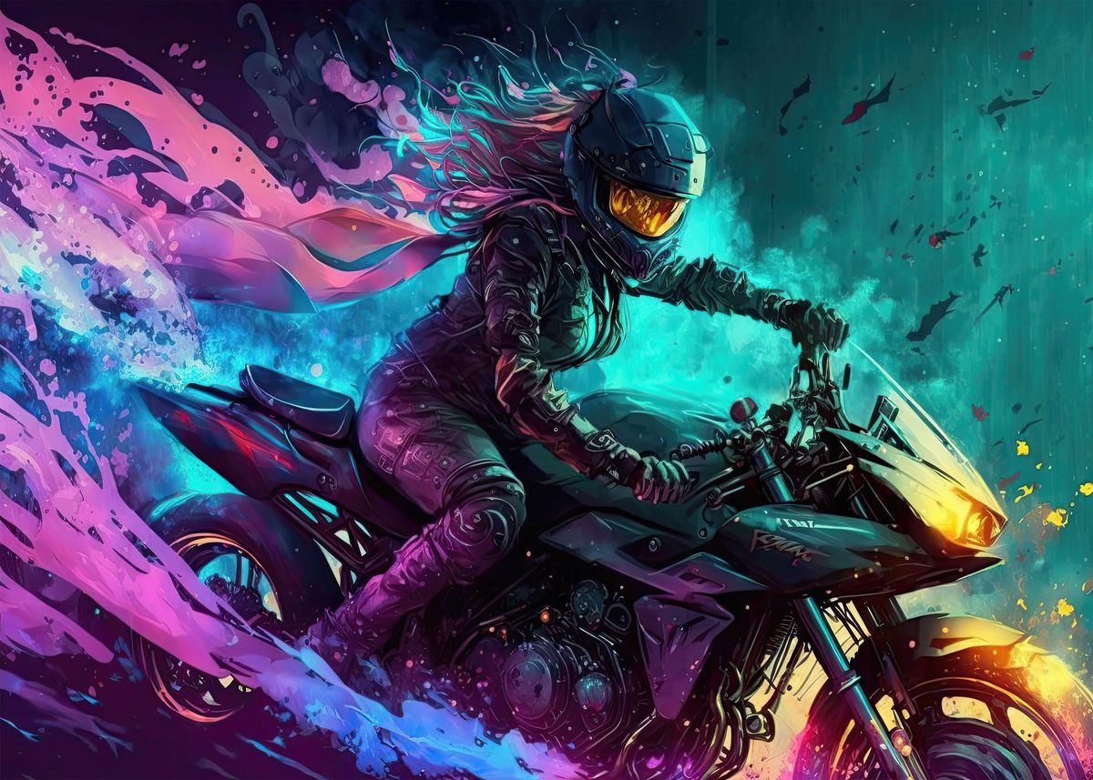 'Colorful Abstract Bike' Poster, picture, metal print, paint by Digital ...