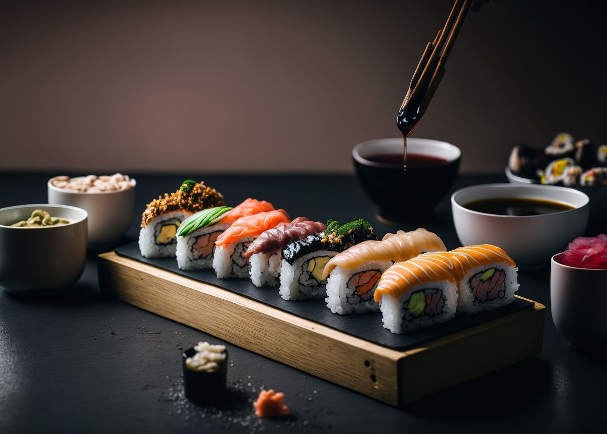 'sushi rolls' Poster, picture, metal print, paint by laney tess | Displate