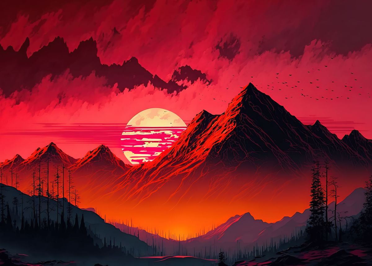 'Sunset Mountian Anime ' Poster by Anime Manga | Displate