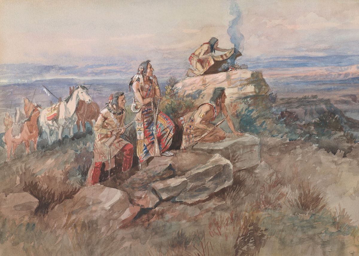 'Indians Send Smoke Signal' Poster, picture, metal print, paint by ...