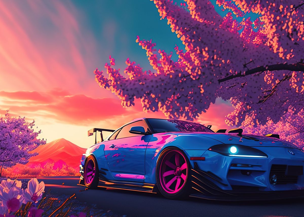 'car cherry blossoms sakura' Poster, picture, metal print, paint by ...