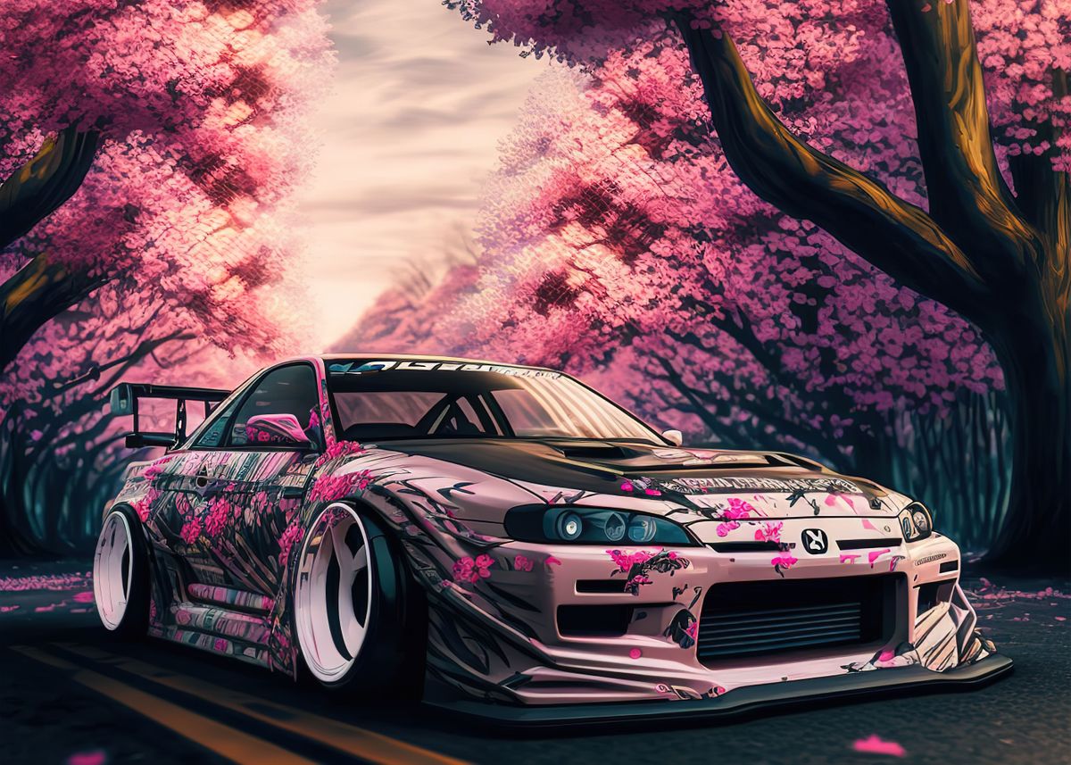 'car cherry blossoms sakura' Poster, picture, metal print, paint by ...