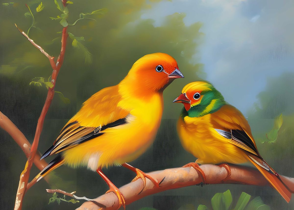 'Two baby birds sitting ' Poster, picture, metal print, paint by ...