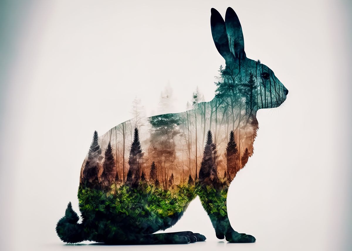 'Rabbit Double Exposure' Poster, picture, metal print, paint by Chloe ...