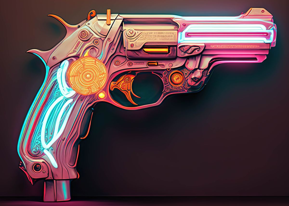 'Gun Neon' Poster, picture, metal print, paint by Peter Li | Displate