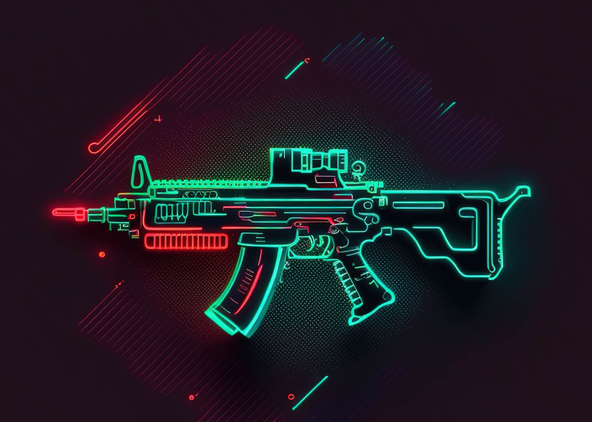 'Gun Neon' Poster, picture, metal print, paint by Peter Li | Displate
