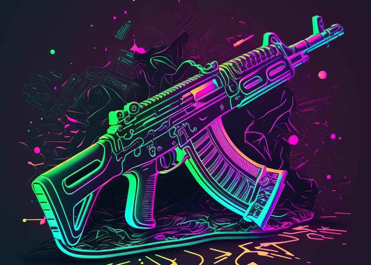 'Gun Neon' Poster, picture, metal print, paint by Peter Li | Displate