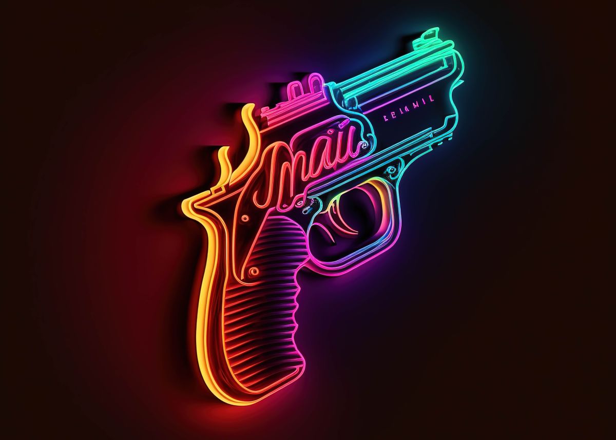 'Gun Neon' Poster, picture, metal print, paint by Peter Li | Displate