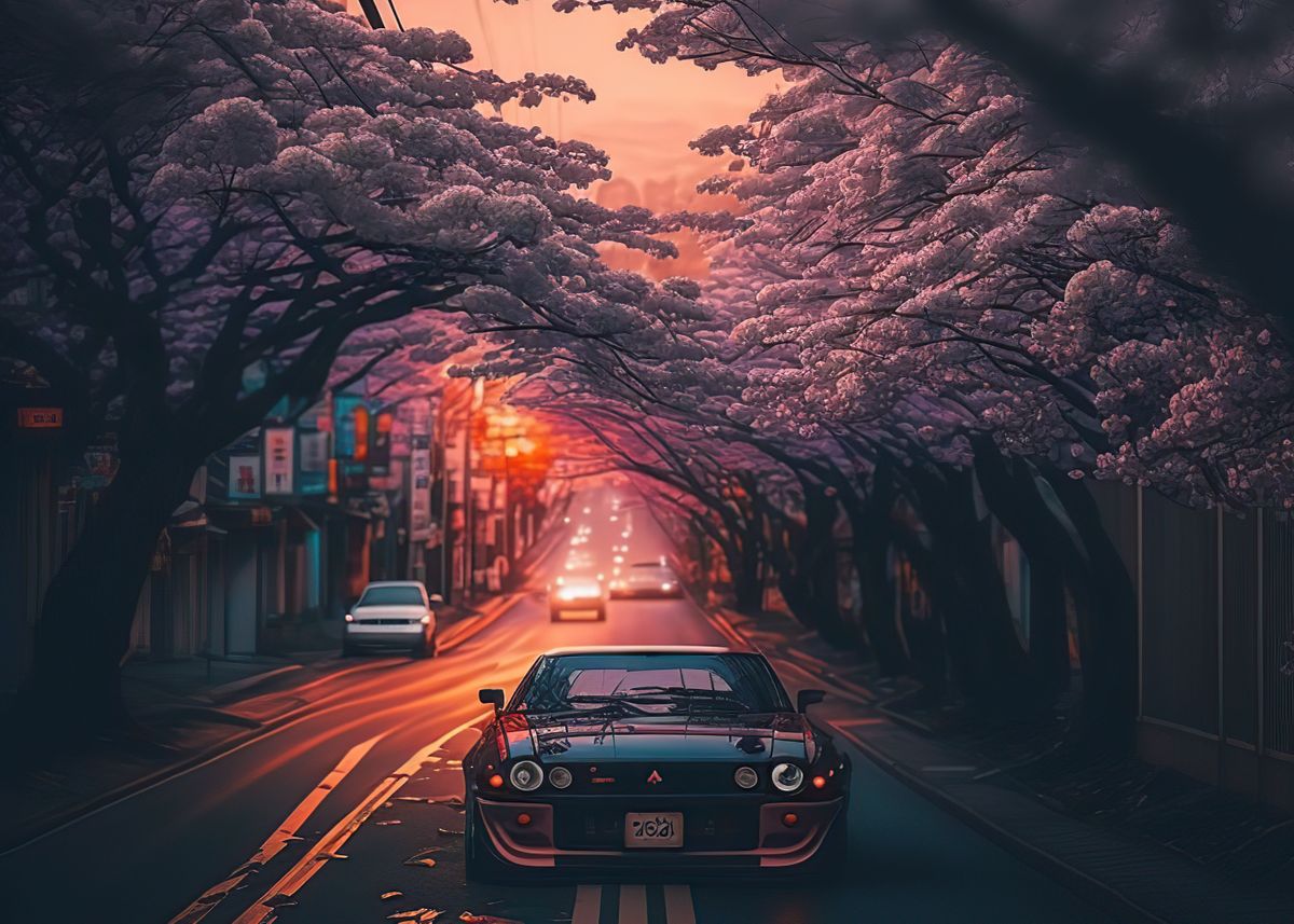 'car cherry blossom japan ' Poster by Hari Buckner | Displate