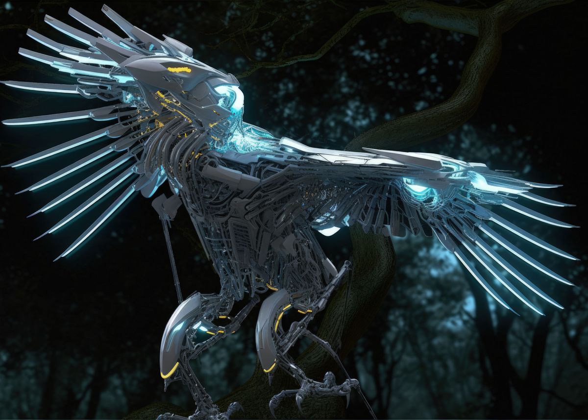 'Mechanical Hawk flying' Poster, picture, metal print, paint by Cosmic ...