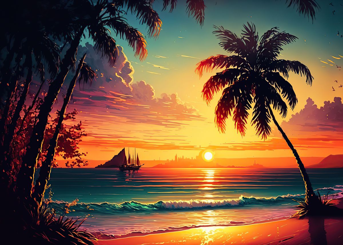 'Beach Sunset' Poster, picture, metal print, paint by paxtonronalda ...