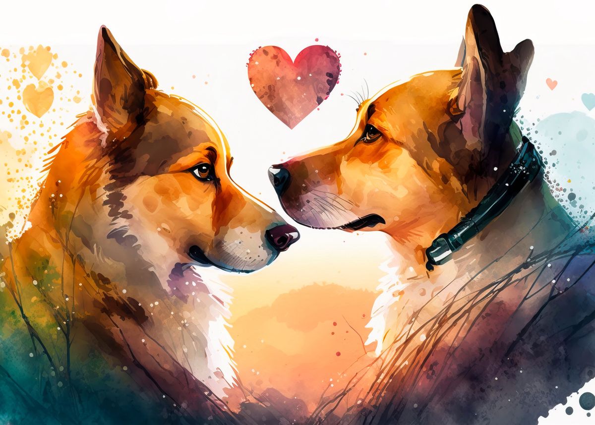 'Two dogs love' Poster by HildaWarren Studio | Displate