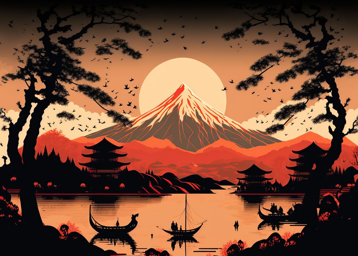 'Vintage Asian landscape' Poster, picture, metal print, paint by ...