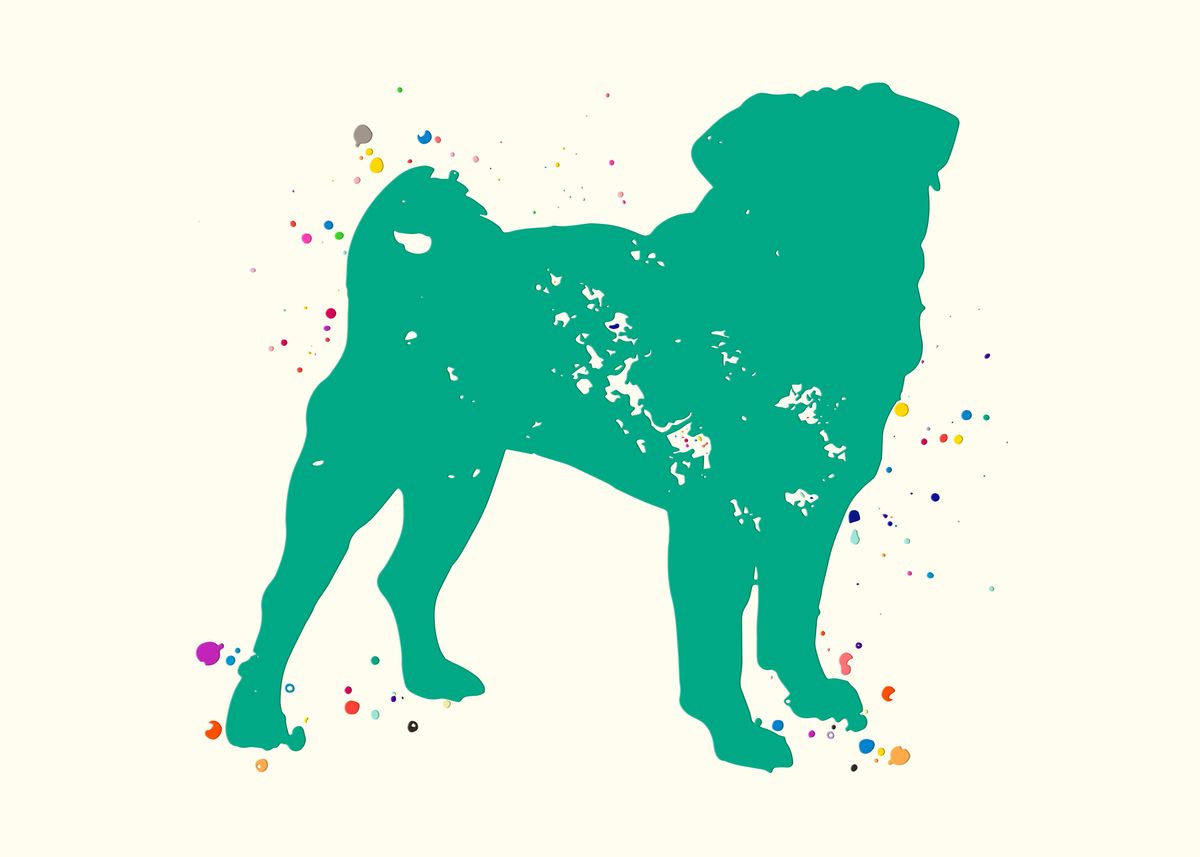 'Pug Dog ' Poster, picture, metal print, paint by Dutton Jerrell | Displate