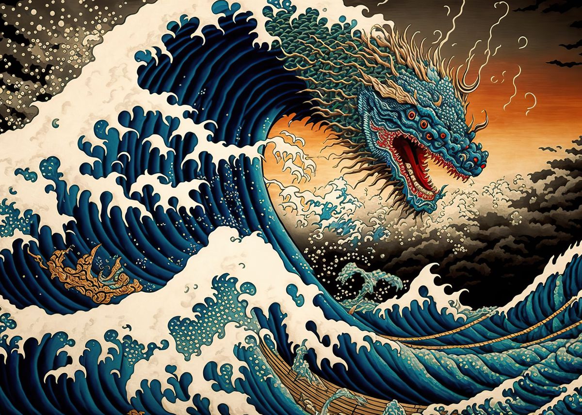 'Dragon in waves ' Poster, picture, metal print, paint by lauren akaety ...