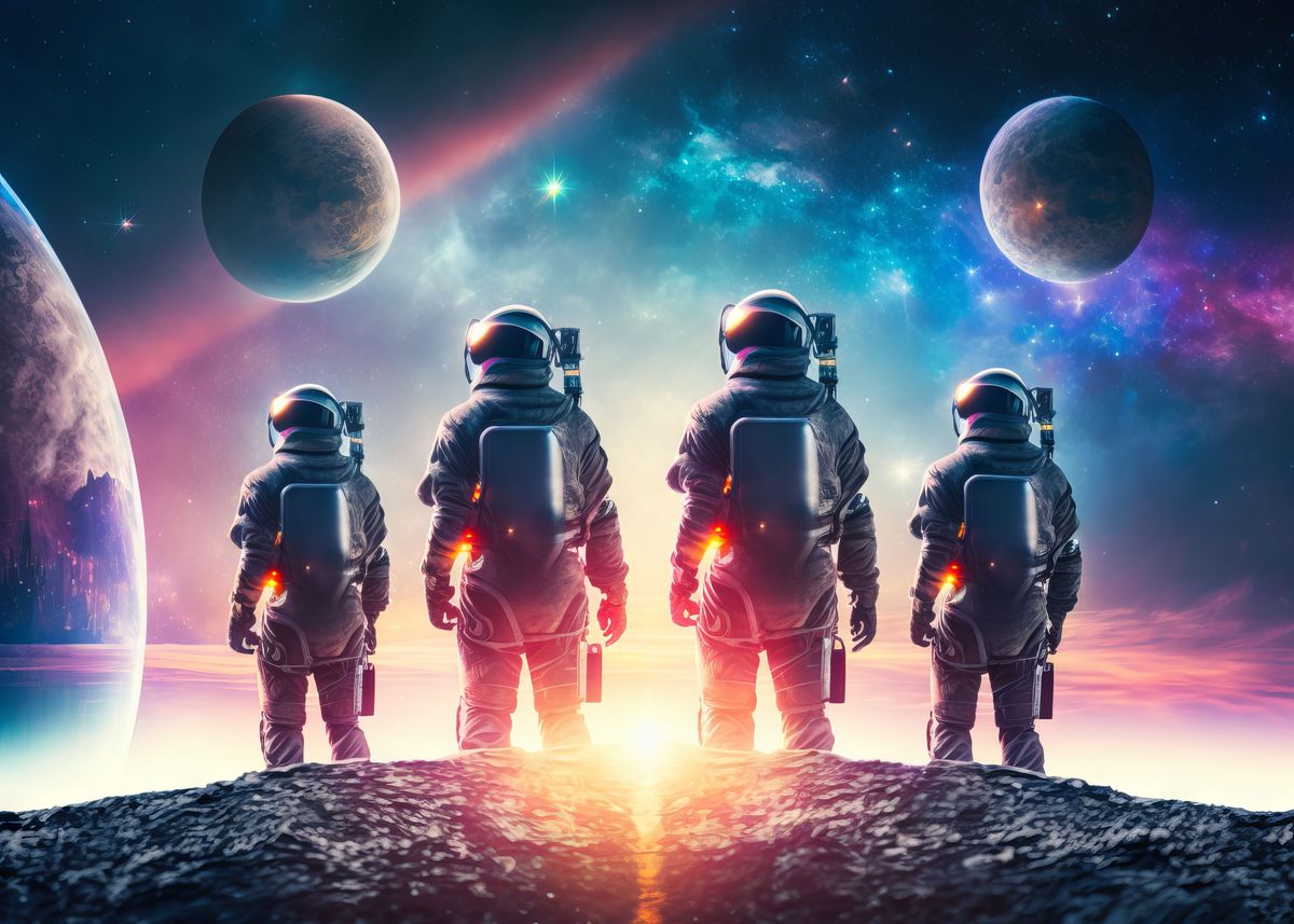 'Astonauts in deep space' Poster, picture, metal print, paint by Karen ...