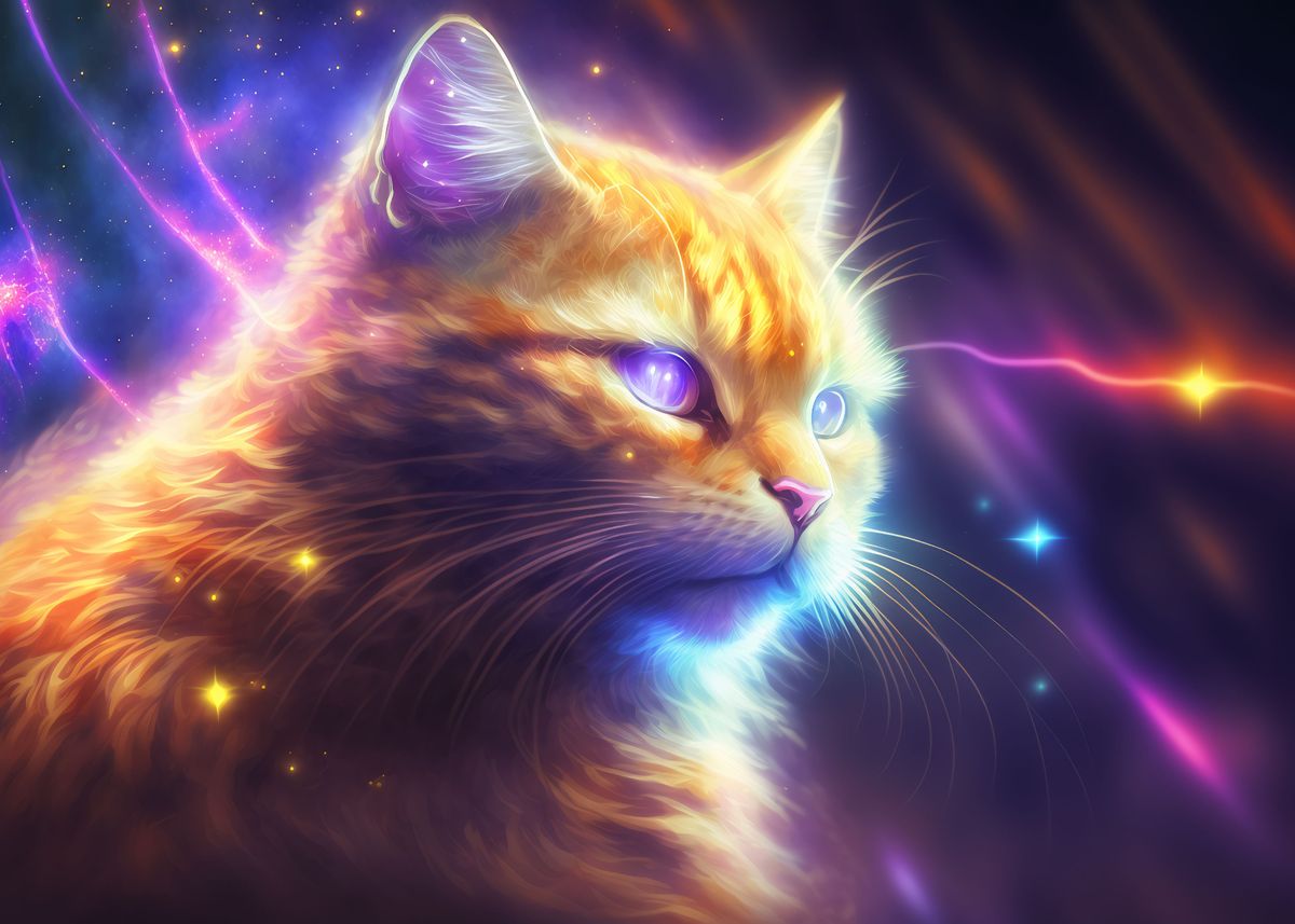 'Cosmic Space Cat' Poster, picture, metal print, paint by Bailey DHeath ...